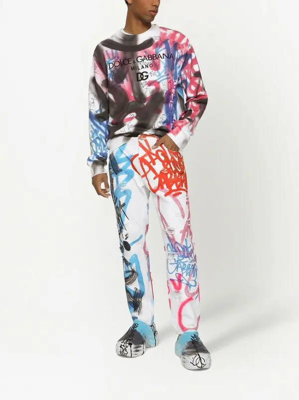 Dolce & Gabbana Graffiti-print Straight Leg Jeans - Blue