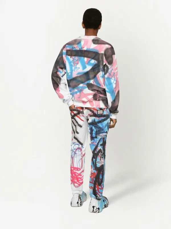 Dolce & Gabbana Graffiti-print Straight Leg Jeans - Blue