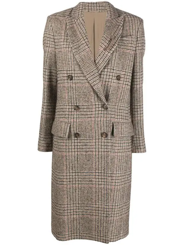 Brunello Cucinelli Prince Of Wales Check Double-breasted Coat - Neutrals