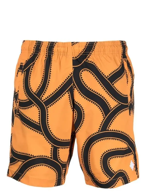 COUNTY OF MILAN Snake-print Cross-embroidered Swim Shorts - Orange