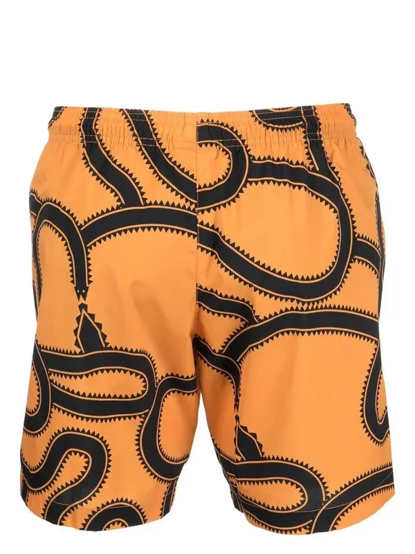 COUNTY OF MILAN Snake-print Cross-embroidered Swim Shorts - Orange