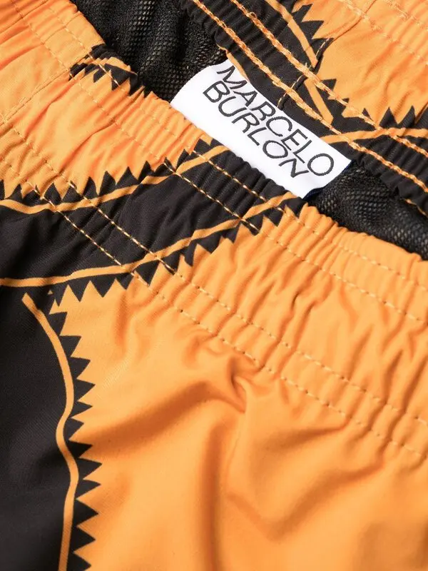 COUNTY OF MILAN Snake-print Cross-embroidered Swim Shorts - Orange