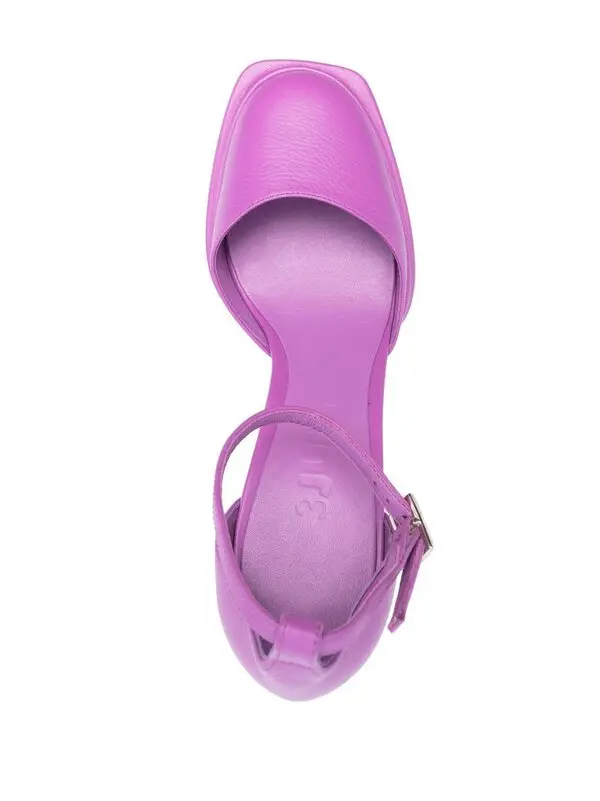 3JUIN Leather Platform Pumps - Purple
