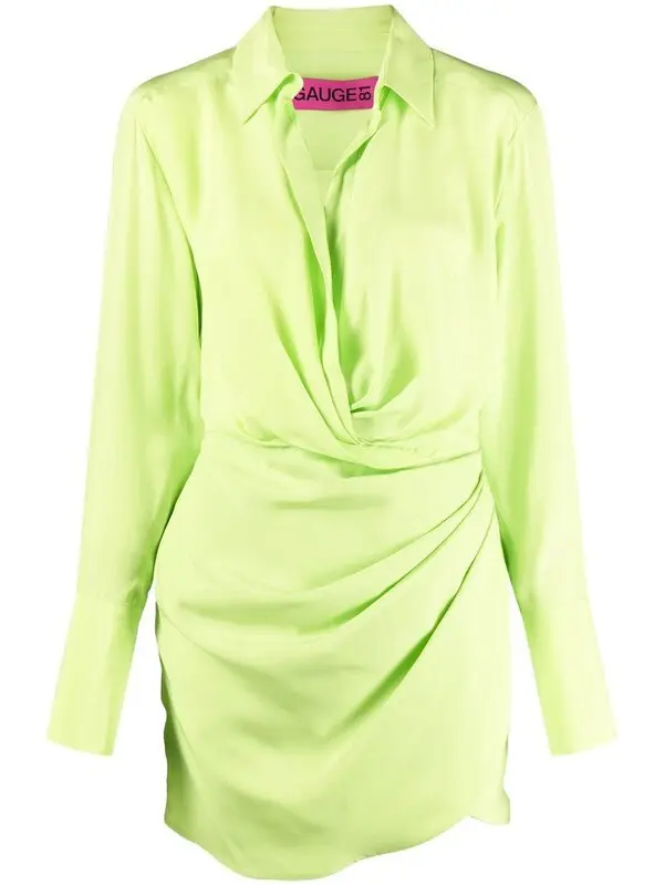 Gauge81 Naha Silk Draped Shirt Dress - Green