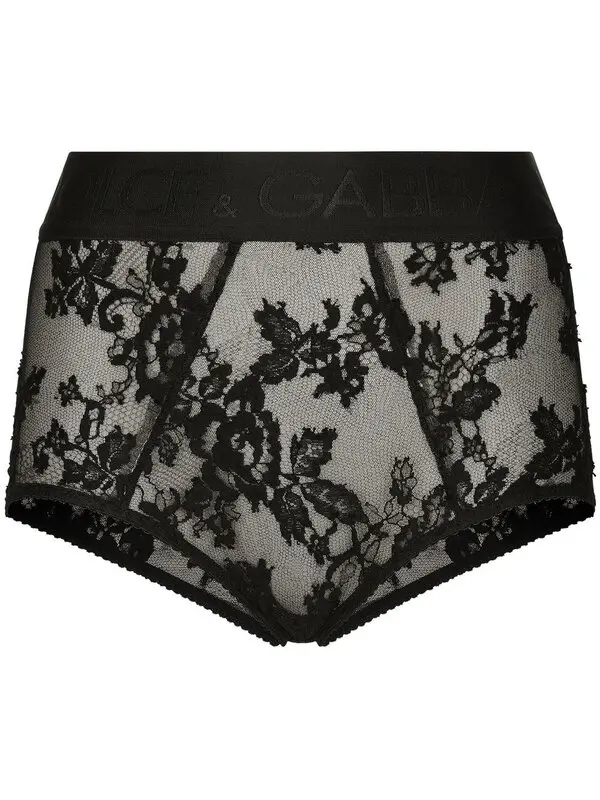 Dolce & Gabbana High-waisted Floral-lace Briefs - Black
