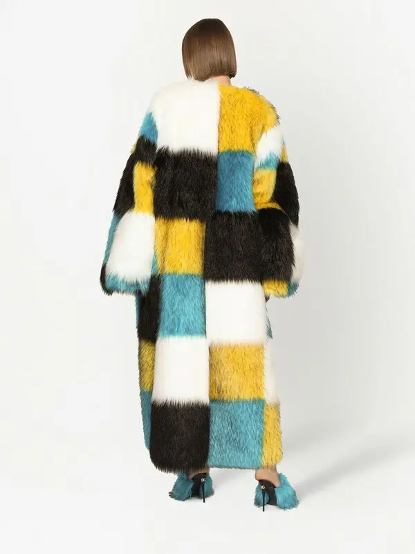 Dolce & Gabbana Check-pattern Faux-fur Coat - Yellow