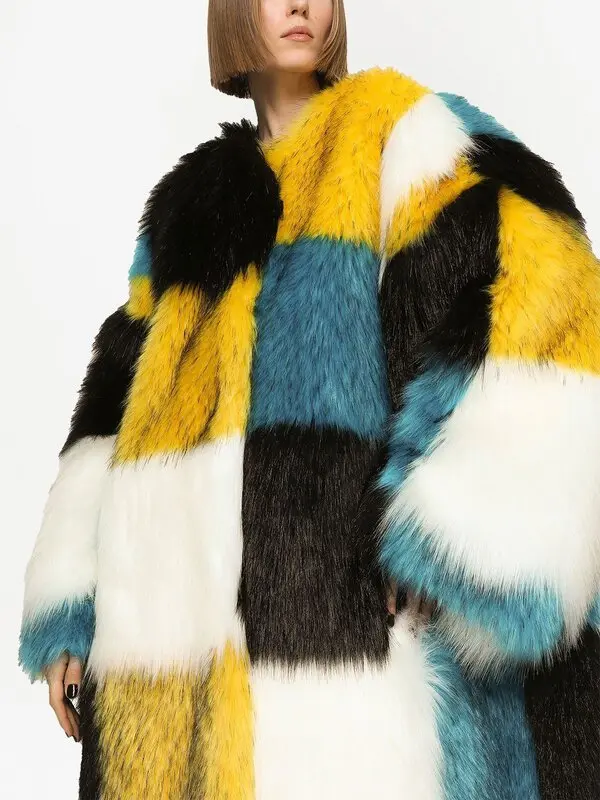 Dolce & Gabbana Check-pattern Faux-fur Coat - Yellow