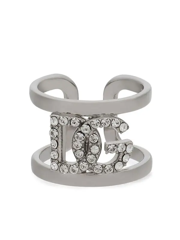Dolce & Gabbana Rhinestone-embellished Logo Ring - Silver