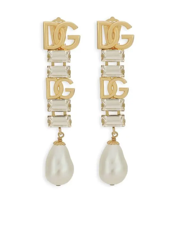 Dolce & Gabbana Logo Crystal And Faux Pearl Drop Earrings - Gold