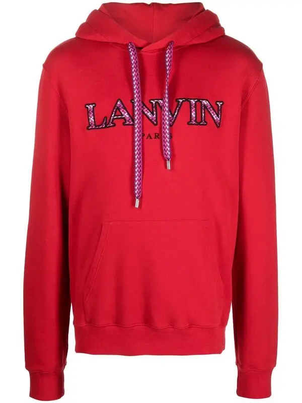 LANVIN Logo Appliqué Cotton-jersey Hoodie - Red