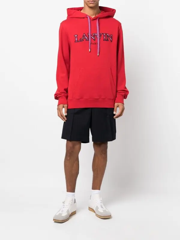 LANVIN Logo Appliqué Cotton-jersey Hoodie - Red