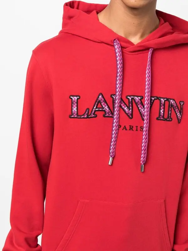 LANVIN Logo Appliqué Cotton-jersey Hoodie - Red
