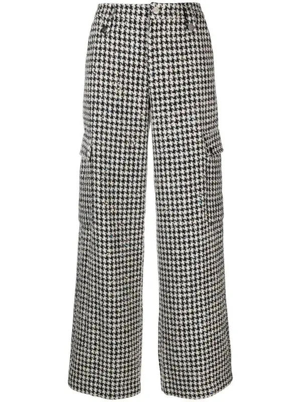 ROTATE BY BIRGER CHRISTENSEN Sparkly Houndstooth Wide Leg Trousers - Black