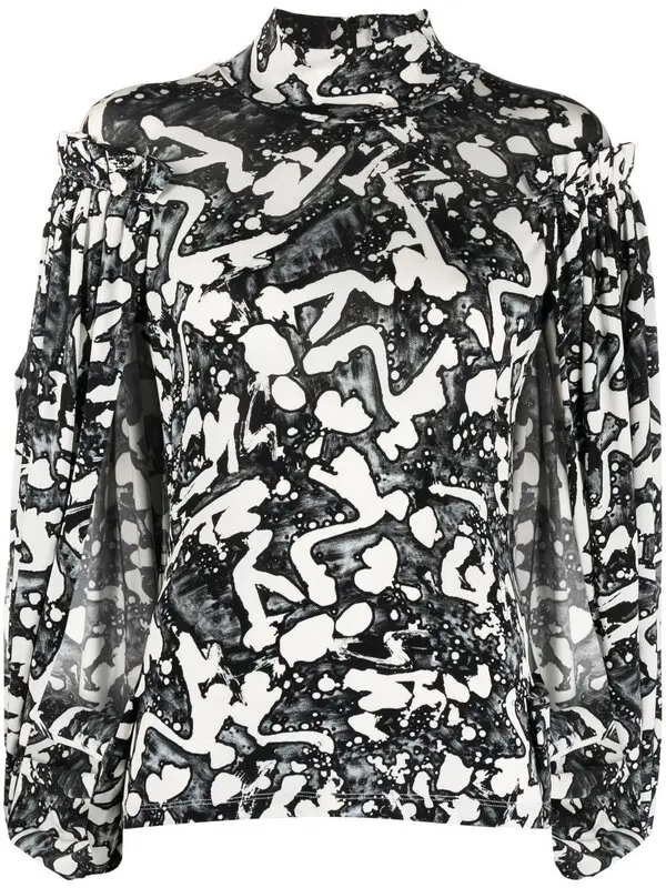 Stella McCartney S S Swan-print Slit-sleeve Blouse