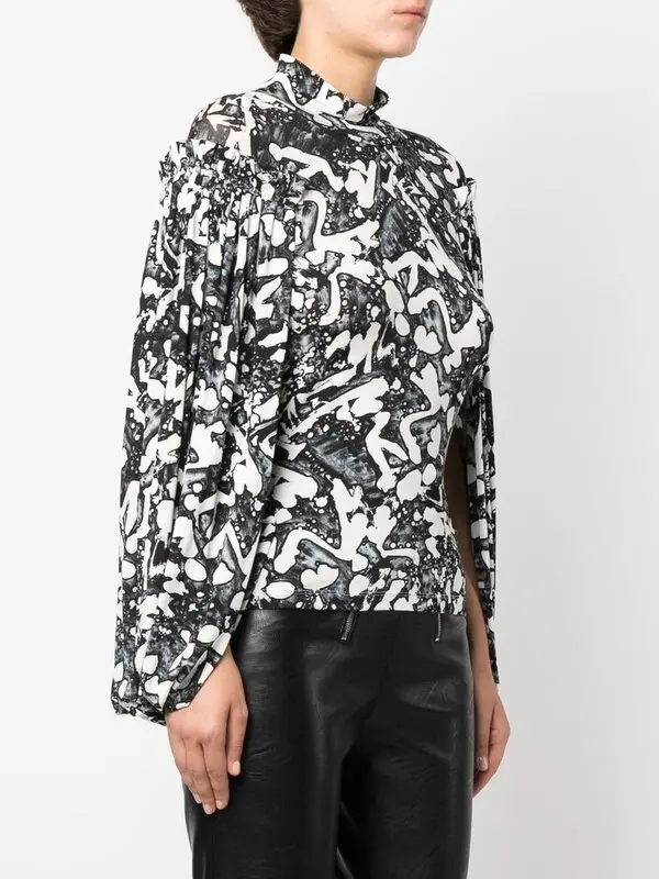 Stella McCartney S S Swan-print Slit-sleeve Blouse