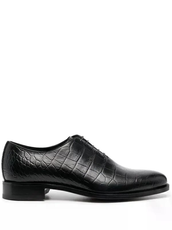 SCAROSSO Crocodile-effect Leather Lace-up Shoes