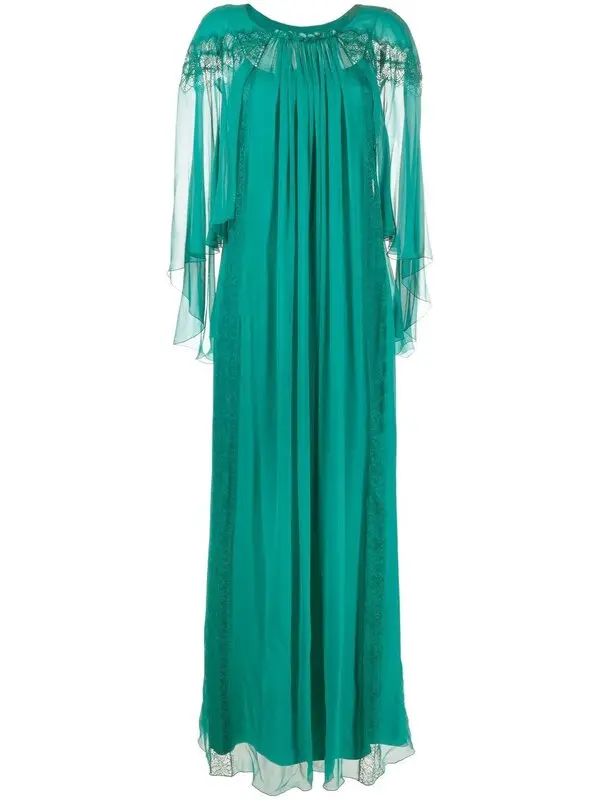 Alberta Ferretti Lace-panel Draped Evening Dress