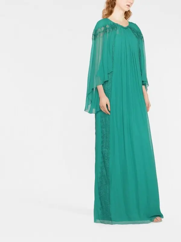 Alberta Ferretti Lace-panel Draped Evening Dress