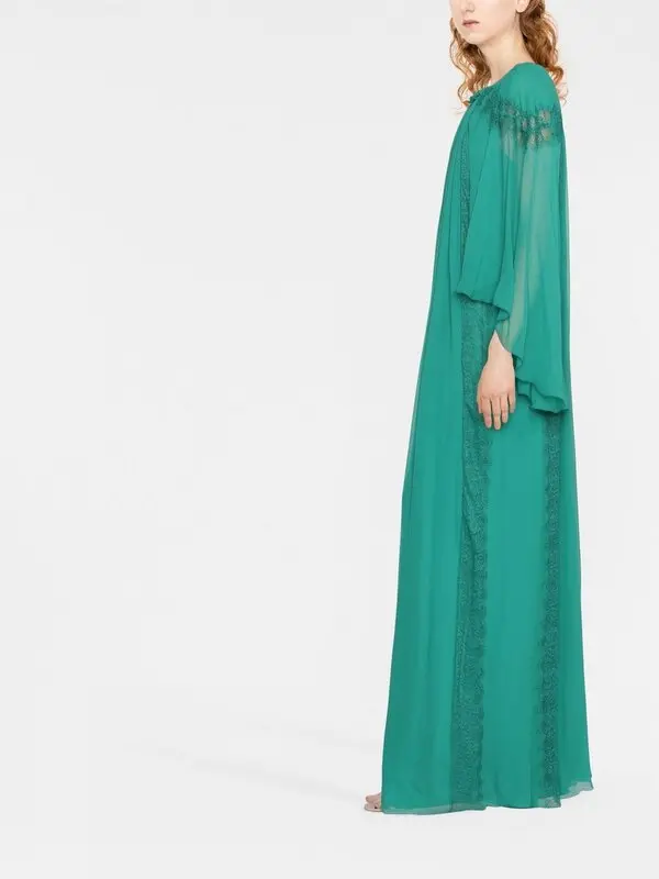 Alberta Ferretti Lace-panel Draped Evening Dress