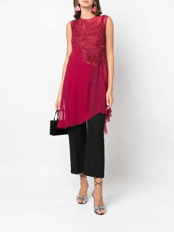 Alberta Ferretti Floral Embroidered Silk Blouse