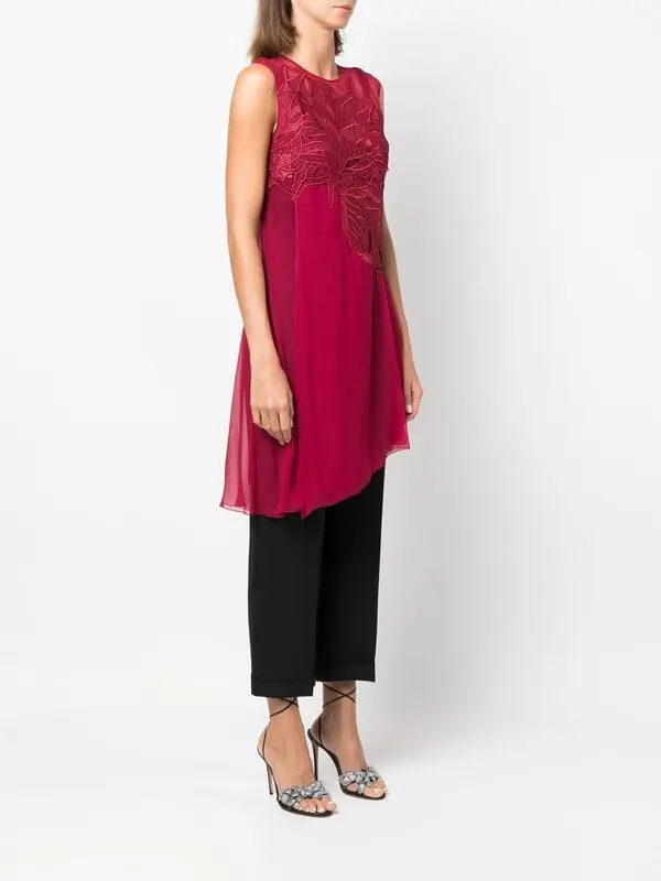 Alberta Ferretti Floral Embroidered Silk Blouse