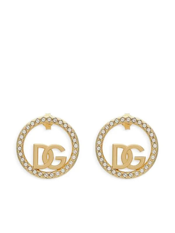 Dolce & Gabbana Dg Logo Rhinestone-embellished Hoop Earrings - Gold