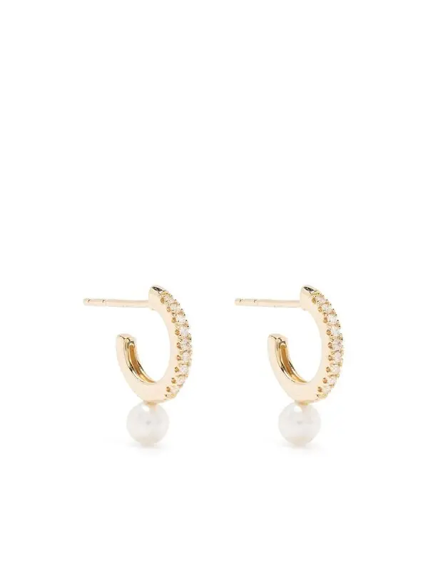 Mizuki 14kt Yellow Diamond And Pearl Hoop Earrings - Gold