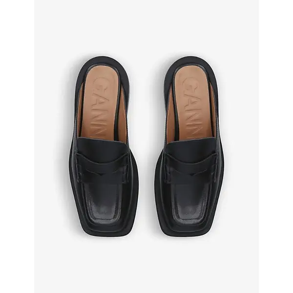 GANNI Square-toe Backless Leather Heeled Loafers