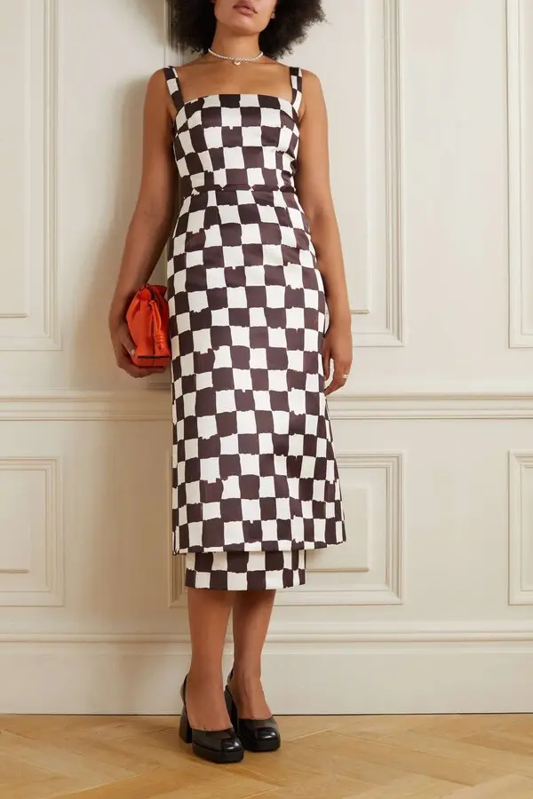 Emilia Wickstead Ginny Layered Checked Duchesse-Satin Midi Dress In Brown -  50% Off | Editorialist