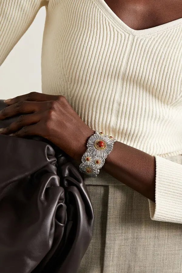 Buccellati Sterling Gold Vermeil, Jasper And Diamond Cuff