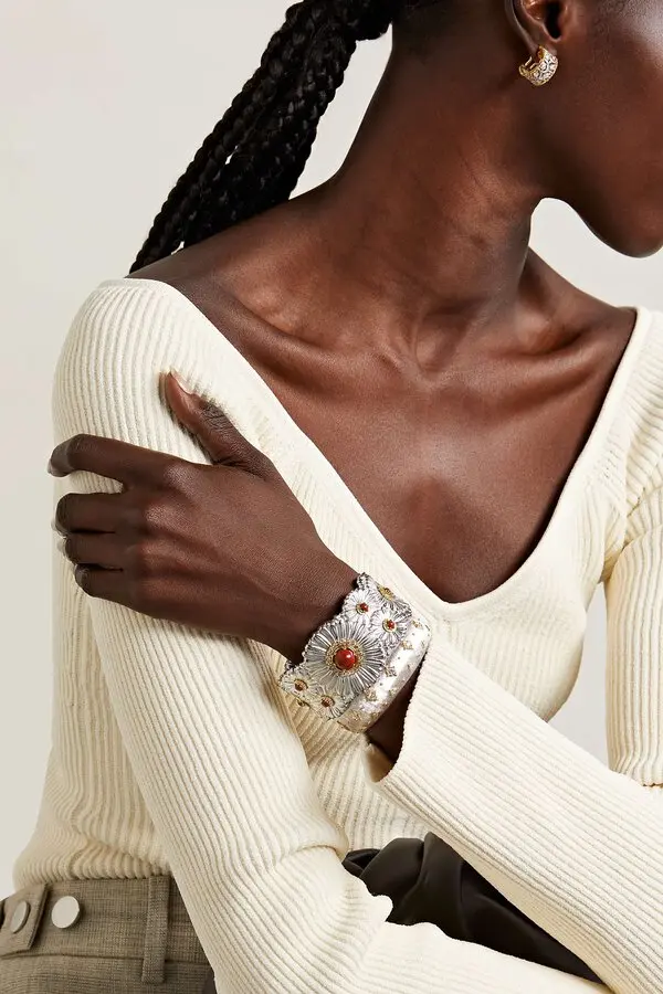 Buccellati Sterling Gold Vermeil, Jasper And Diamond Cuff