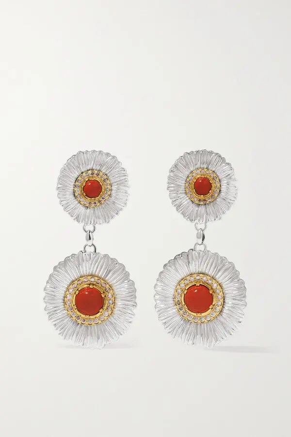 Buccellati Blossoms Jasper And Diamond Earrings - Silver