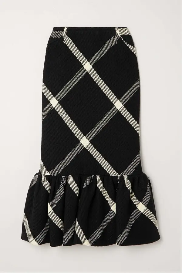 Alaïa Fluted Checked Wool Midi Skirt