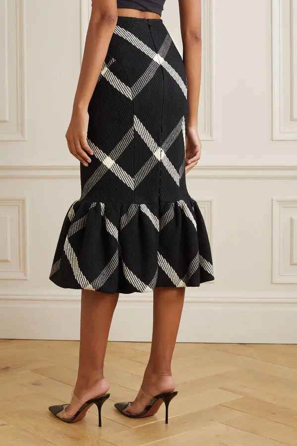 Alaïa Fluted Checked Wool Midi Skirt