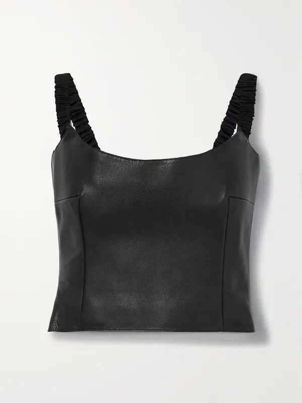 Khaite Audra Cropped Leather Corset Top - Black