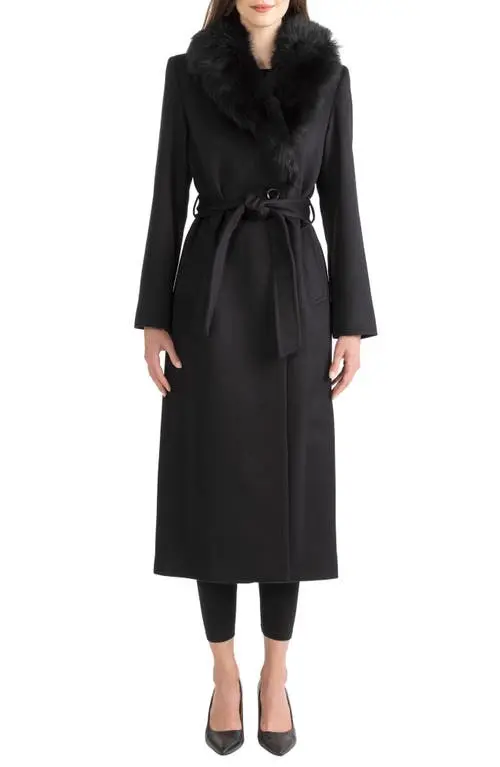 Sofia Cashmere Wool & Cashmere Longline Coat With Shearling Trim