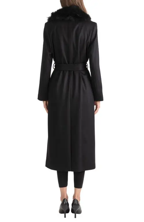 Sofia Cashmere Wool & Cashmere Longline Coat With Shearling Trim