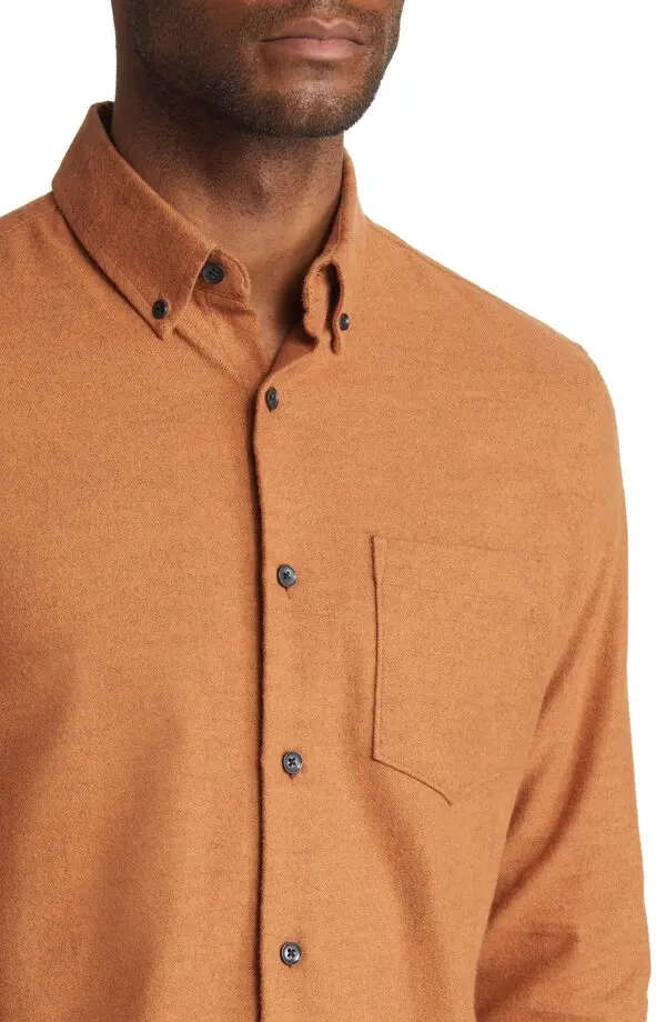 Nordstrom Tech-smart Trim Fit Stretch Flannel Button-down Shirt - Brown Nutmeg Ts Grindle