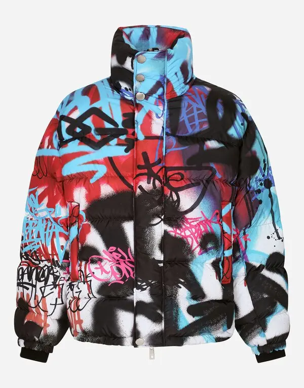 Dolce & Gabbana Nylon Jacket With Spray-Paint Graffiti Print