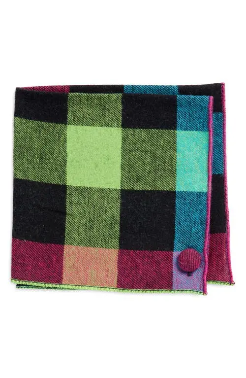 CLIFTON WILSON Buffalo Check Cotton Flannel Pocket Square - Fuchsia
