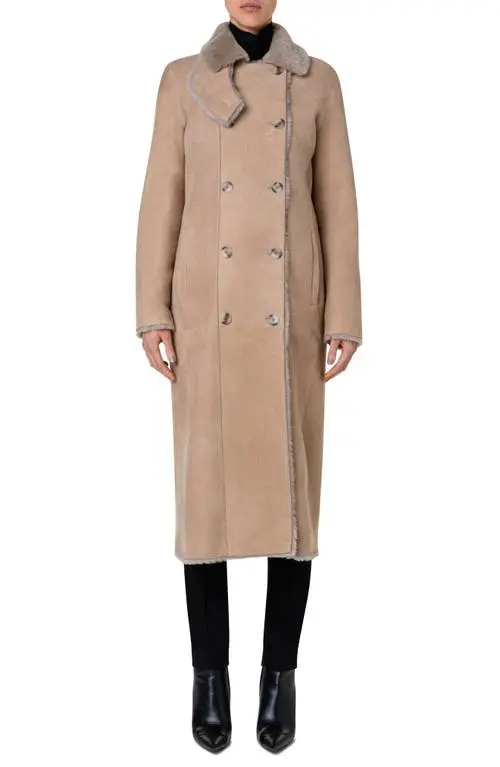 Akris Double-breasted Shearling Leather Coat - 033 Malt