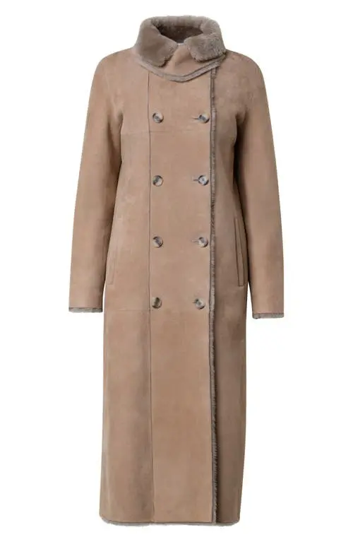 Akris Double-breasted Shearling Leather Coat - 033 Malt