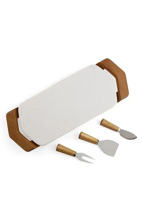 NAMBE Chevron Cheese Board With Three Serving Pieces - Brown