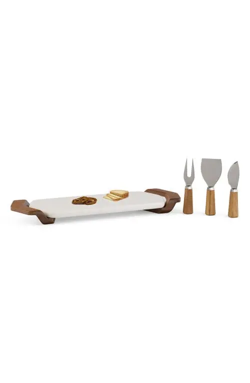 NAMBE Chevron Cheese Board With Three Serving Pieces - Brown