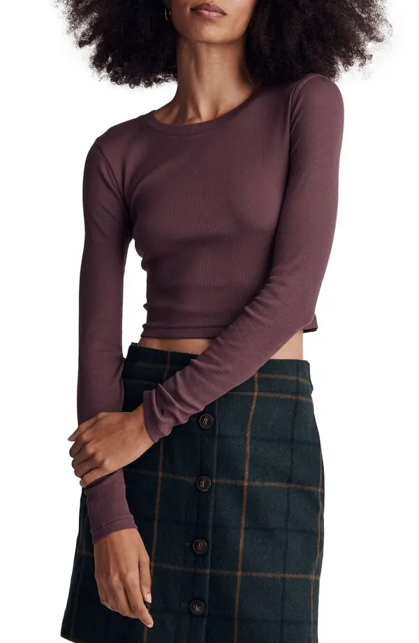 Madewell Fine Ribbed Supercrop Long Sleeve Crewneck T-shirt