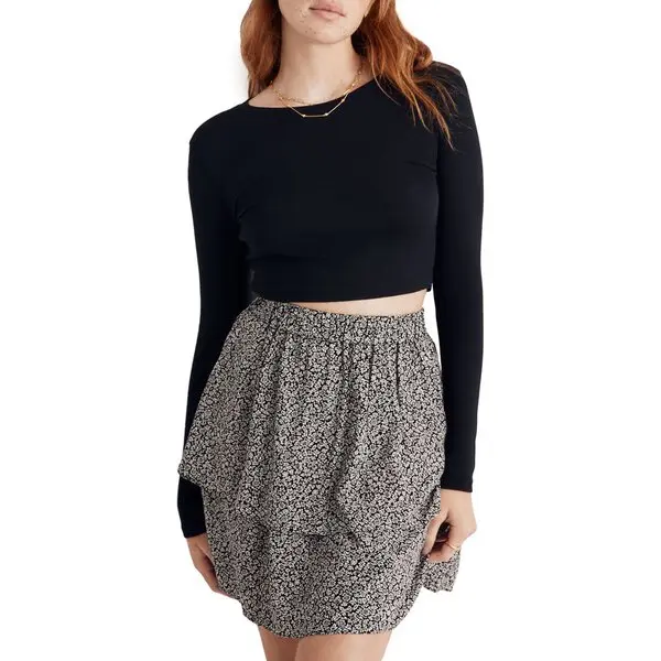 Madewell Fine Ribbed Supercrop Long Sleeve Crewneck T-shirt - True Black