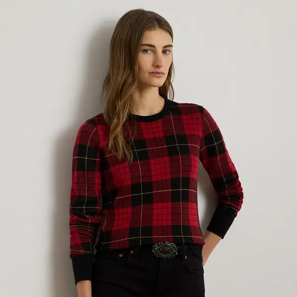 Ralph Lauren Plaid Cotton-blend Sweater - Black/red Multi