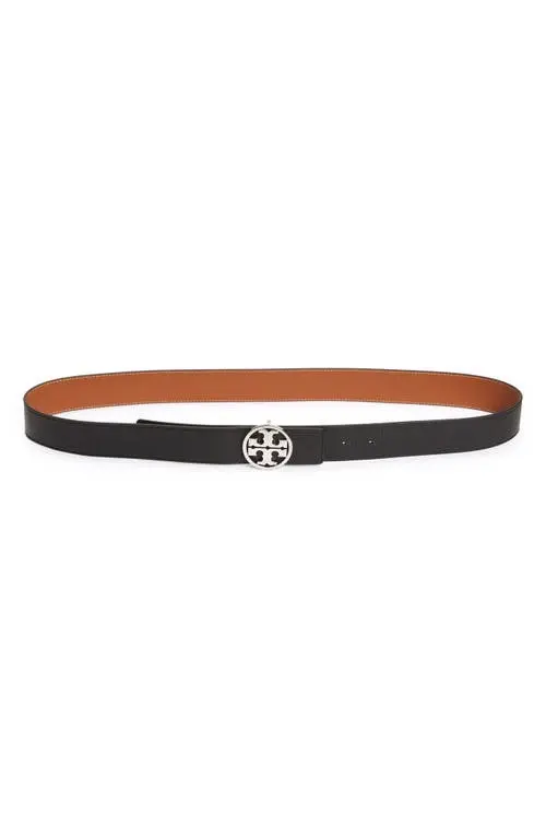 Tory Burch Miller 1.5-inch Reversible Belt - Black/classic Cuoio/silver