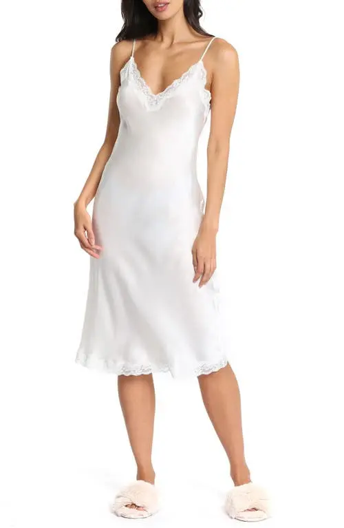 PAPINELLE Camille Lace Trim Silk Nightgown - Ivory