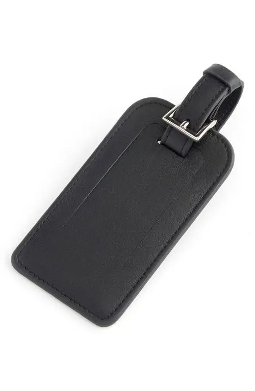 ROYCE NEW YORK Personalized Leather Luggage Tag - Black- Silver Foil